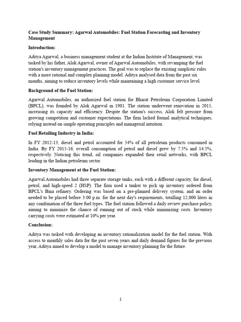 Case Study Summary - Agarwal Auto | PDF