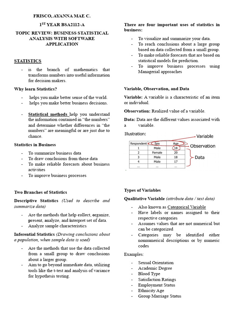 Topic Review - Statistics | Download Free PDF | Statistics | Arithmetic Mean