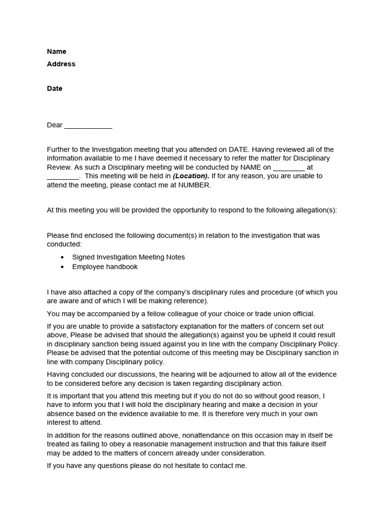 Disciplinary Hearing Invitation | PDF