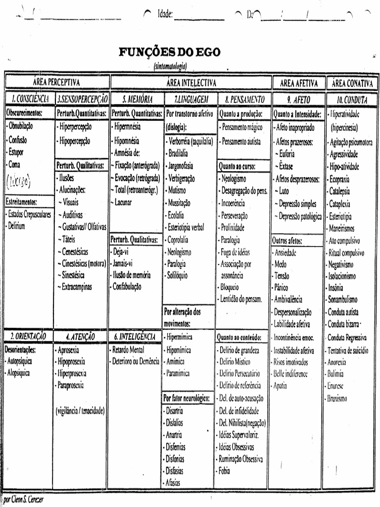 Funcoes Do Ego Tabela | PDF | Amnésia | Processos mentais