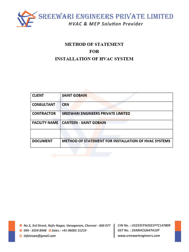 Hvac-Mos Saint Gobain-Sreewari | PDF | Duct (Flow) | Pipe (Fluid Conveyance)