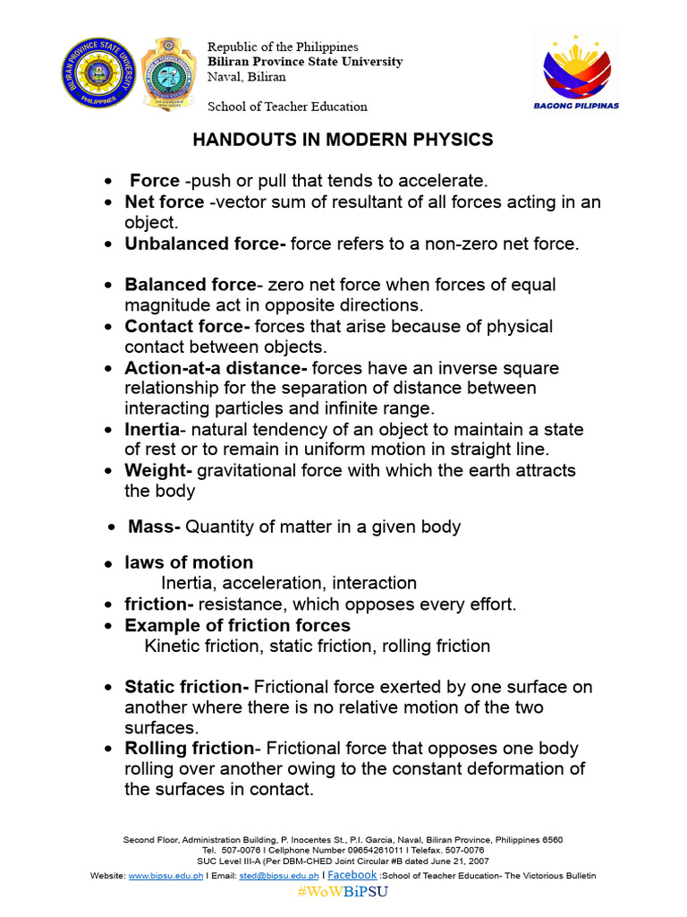 Hand Outs Modern Physics | PDF | Force | Friction