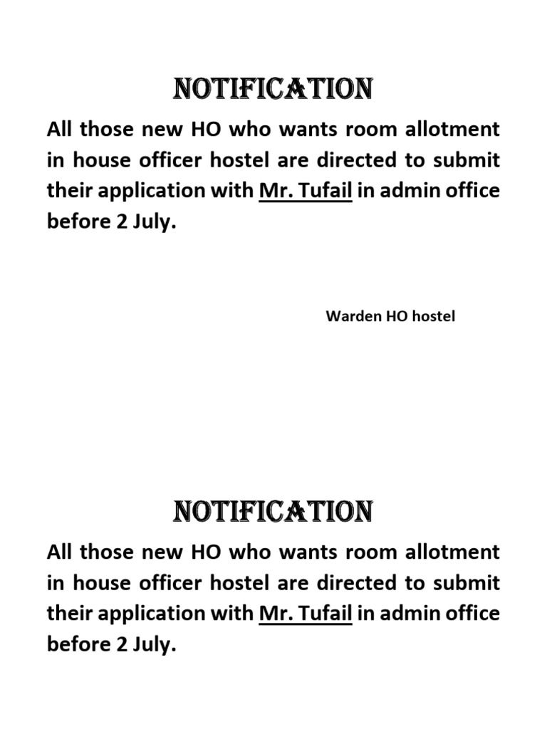 Room Allotment Notice for New HOs | PDF