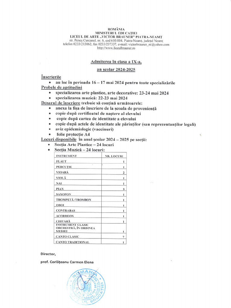 Informatii Privind Admiterea in Clasa A IX A Calendar Inscriere Documente Necesare Locuri ...