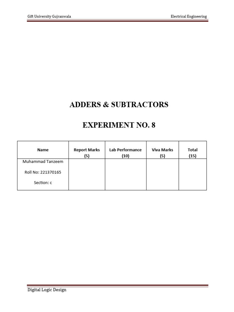 Experiment No 8 | PDF | Central Processing Unit | Subtraction