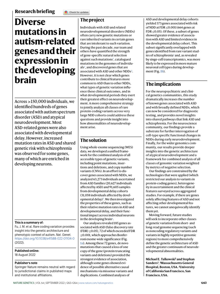 s41588-022-01114-y | PDF | Autism Spectrum | Mutation