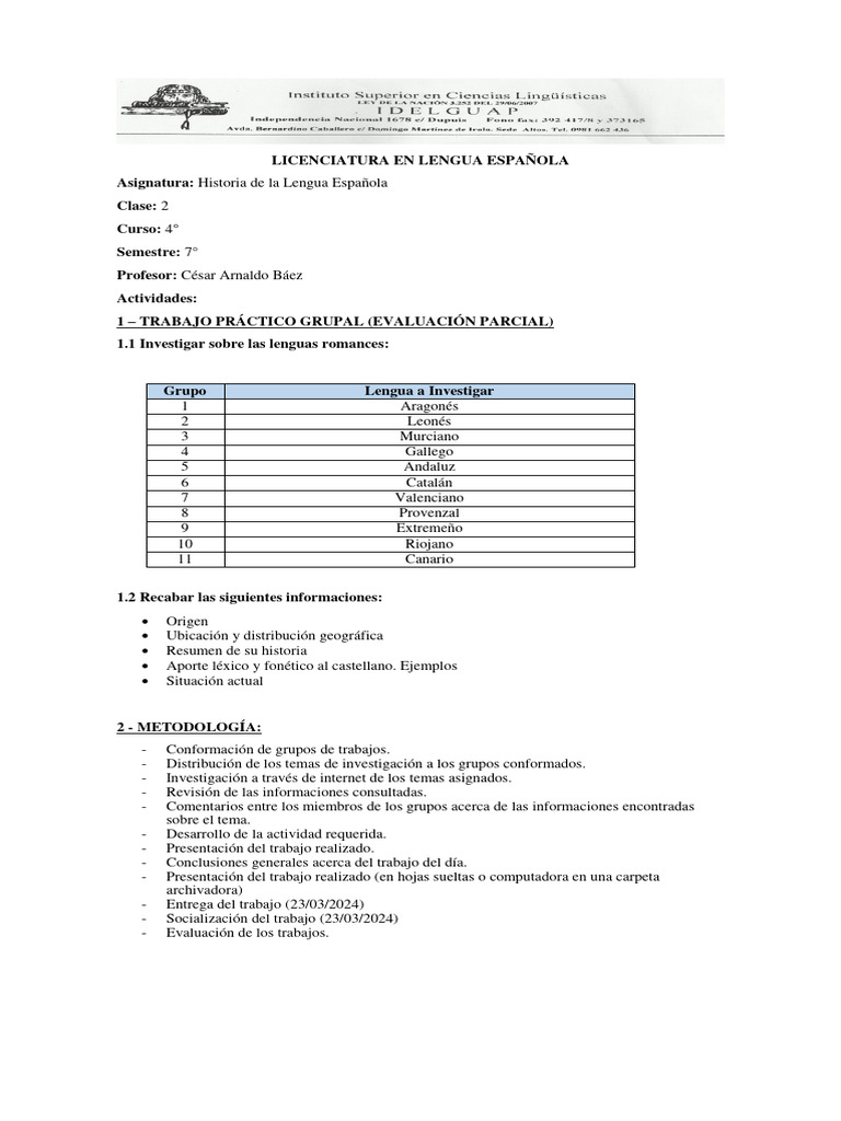 Trabajo Práctico Grupal Ev. Parcial | PDF | Lengua española | Lingüística