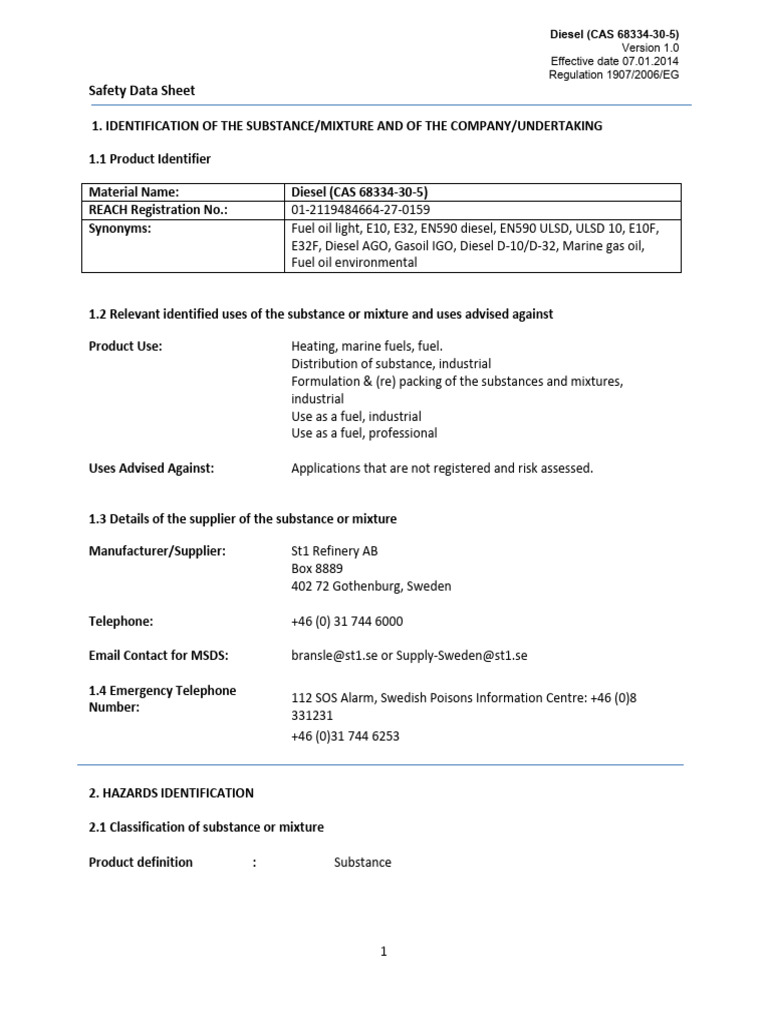 Diesel 68334-30-5 Eng | PDF | Toxicity | Combustion