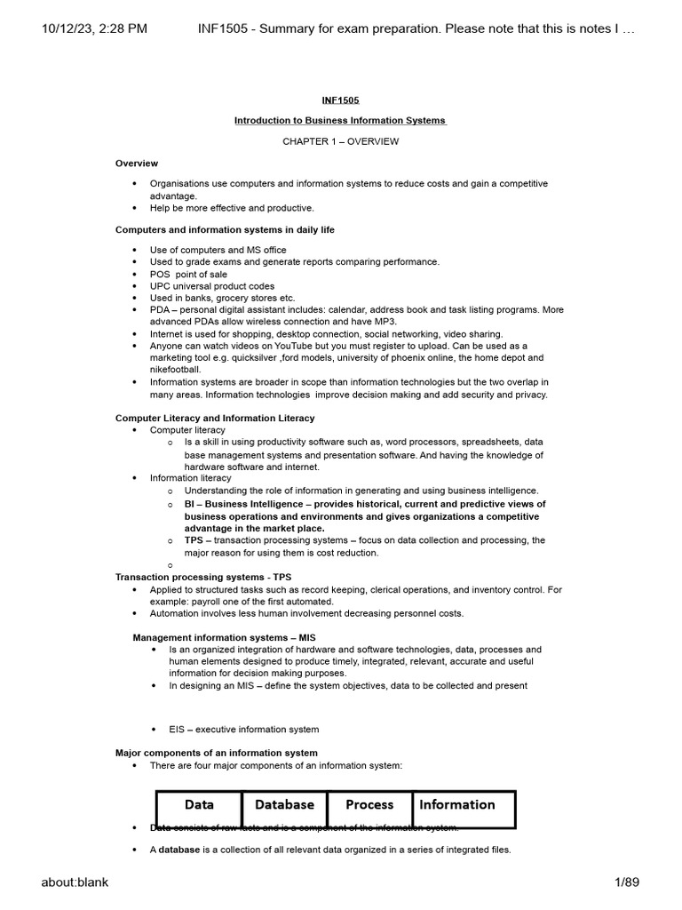 INF1505 Exam Notes | PDF | Computer Data Storage | Random Access Memory