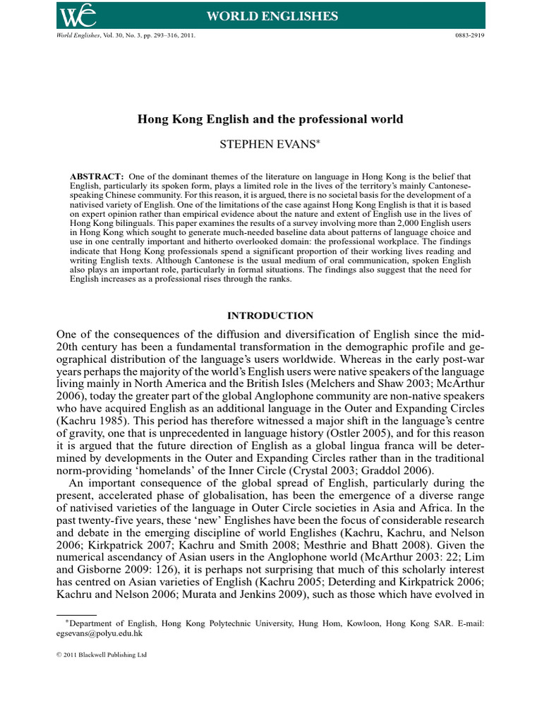 Hong Kong English and The Professional World | PDF | English Language | Hong Kong