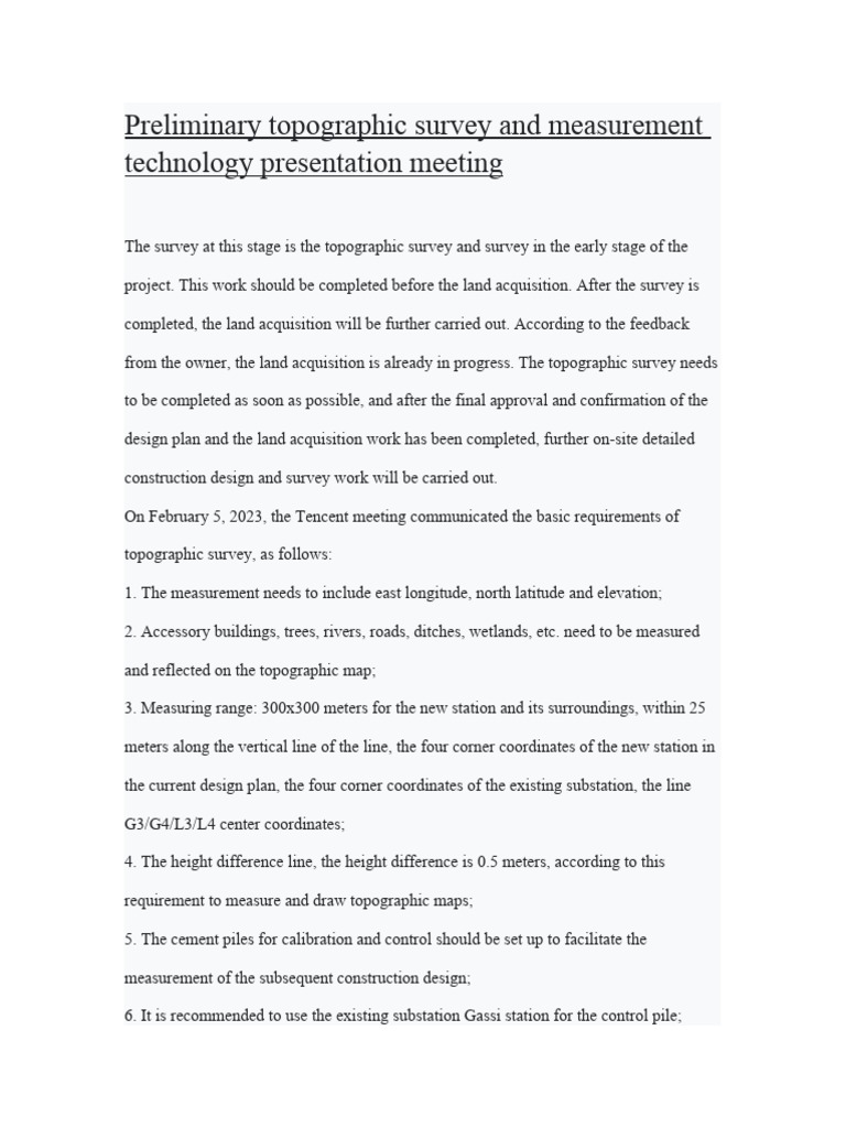 Preliminary Topographic Survey and Measurement Technology Presentation ...