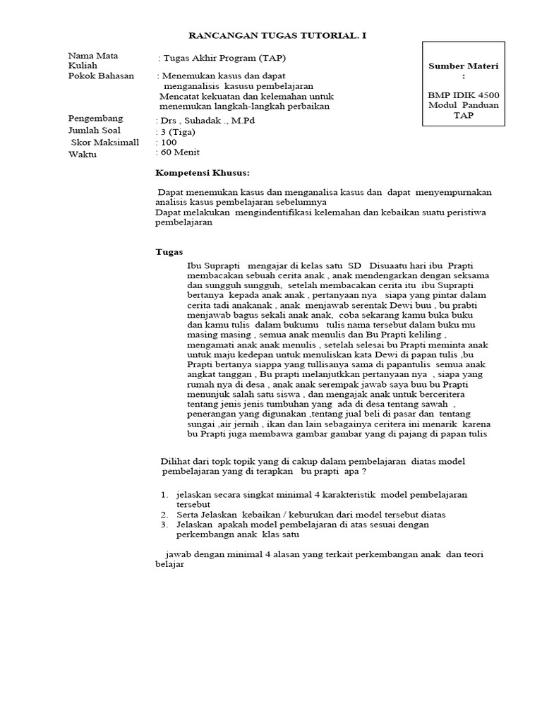 Rancangan Tugas Tutorial I | PDF | Seni & Disiplin Bahasa