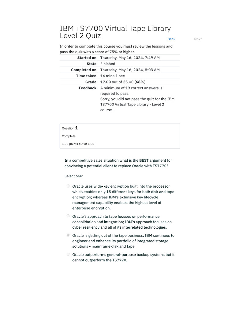 IBM TS7700 Virtual Tape Library Level 2 Quiz | PDF