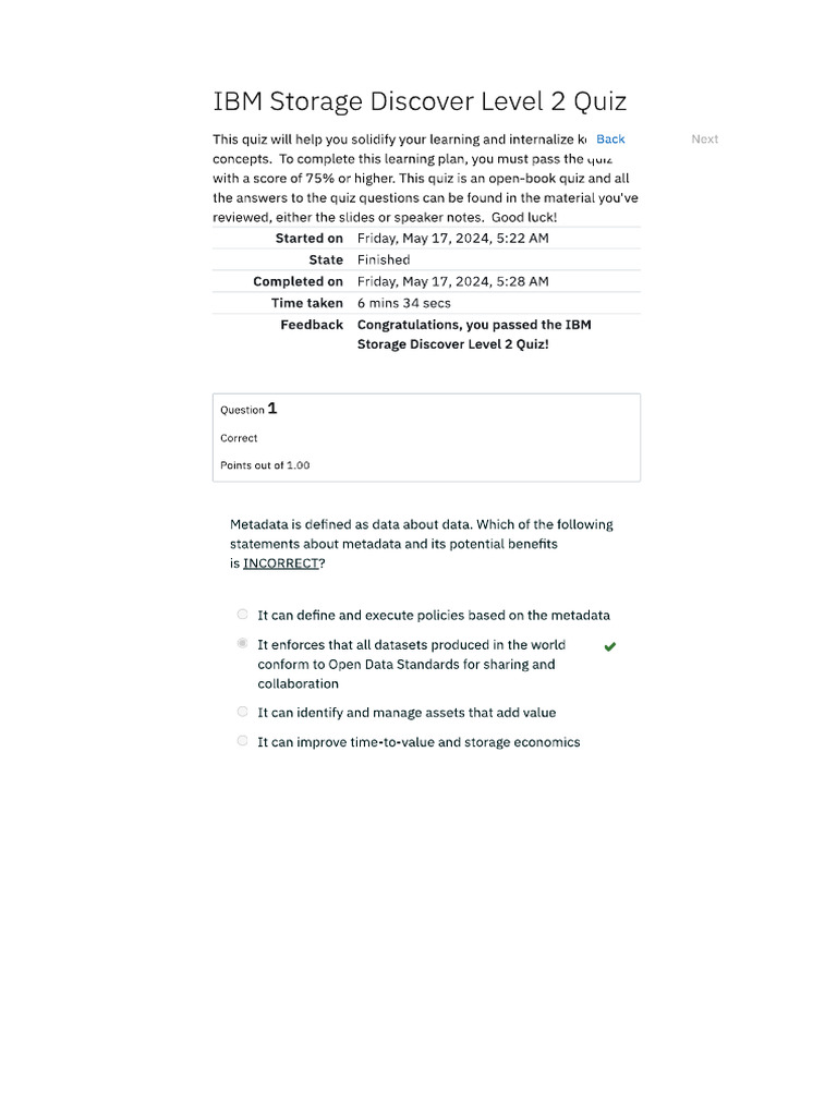 IBM Storage Discover Level 2 Quiz | PDF