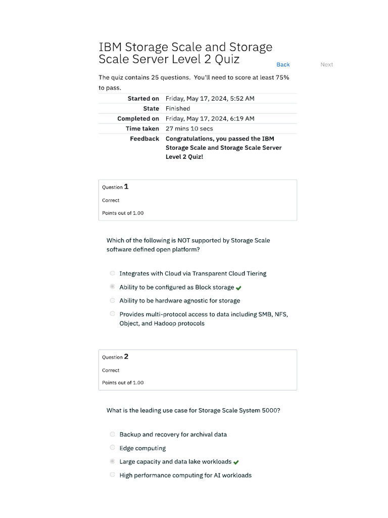 IBM Storage Scale and Storage Level 2 Quiz | PDF