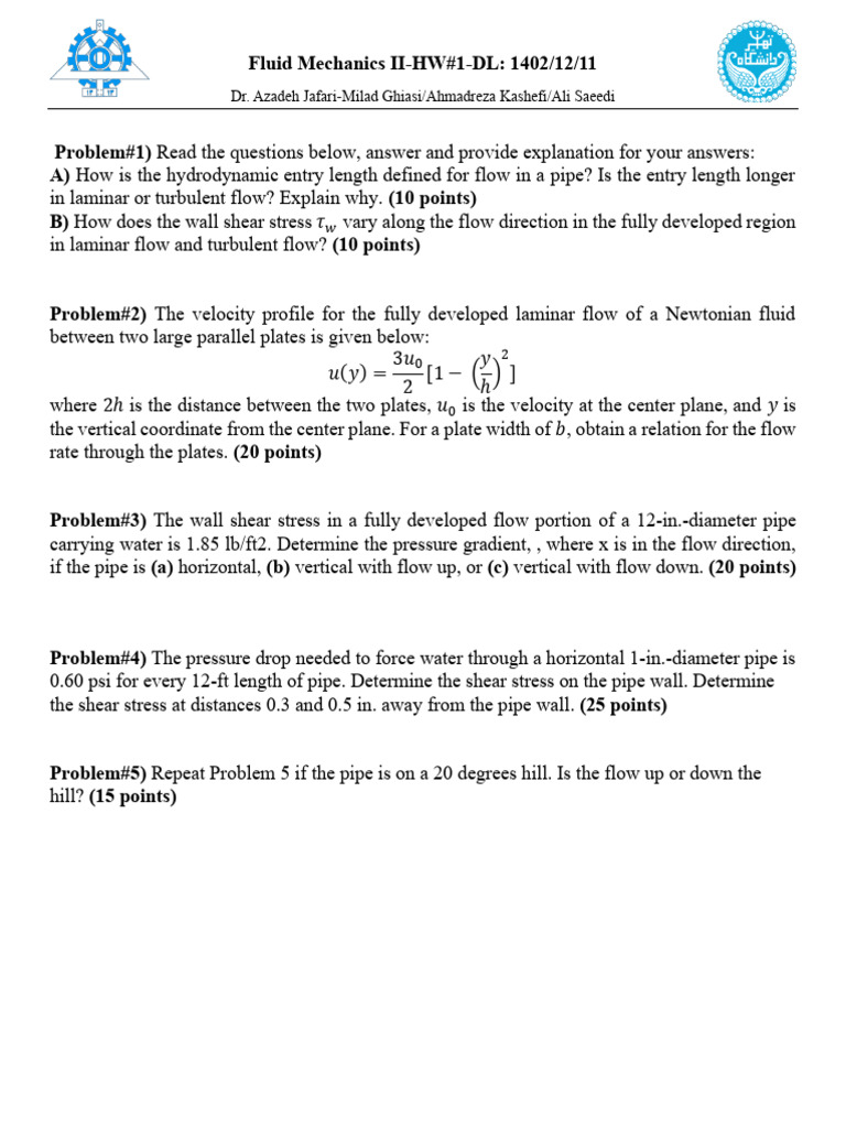 Fluid Mechanics II-HW1 | PDF