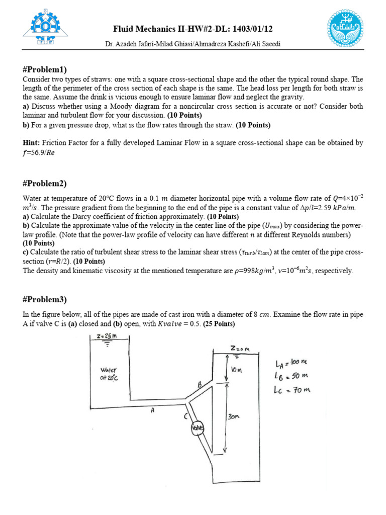 Fluid Mechanics II-HW2 | PDF | Science & Mathematics