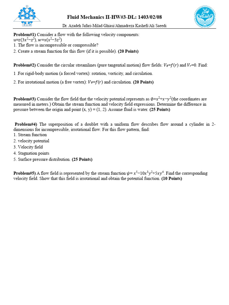 Fluid Mechanics II-HW3 | PDF | Teaching Methods & Materials | Science & Mathematics
