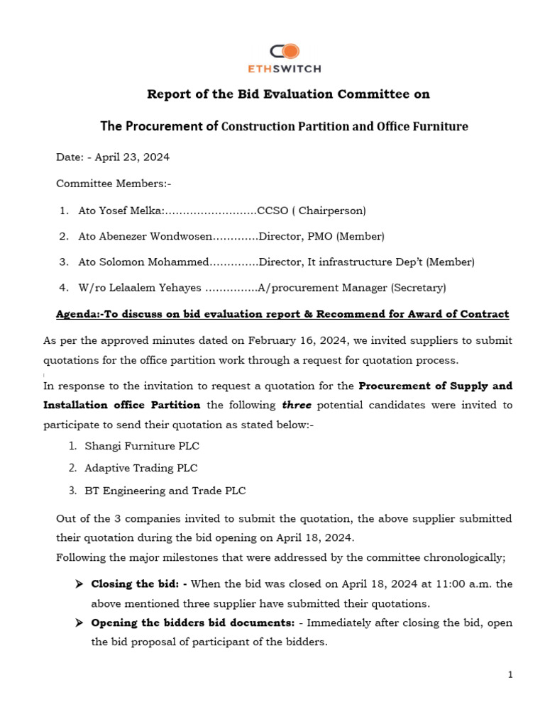 Bid Evaluation for Office Partition Supply | PDF | Value Added Tax | Prices