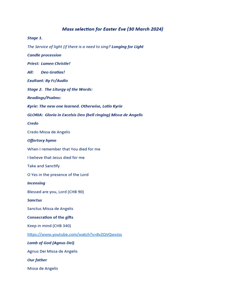 Mass Selection For Easter Eve | PDF