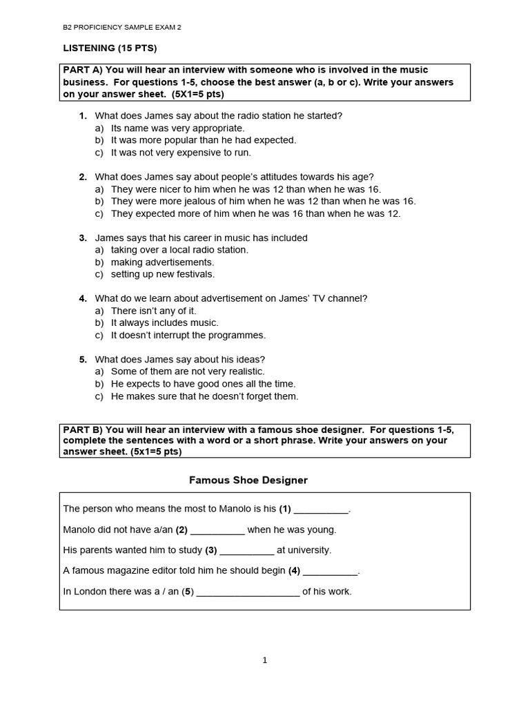 B2 Proficiency Sample Exam 2 | PDF | Fashion