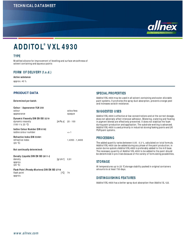 Additol VXL 4930 Tds | PDF | Paint | Building Engineering