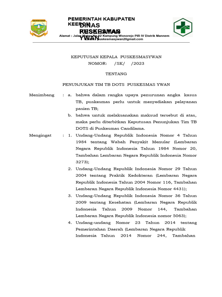 SK Penunjukan Tim TB Dots | PDF