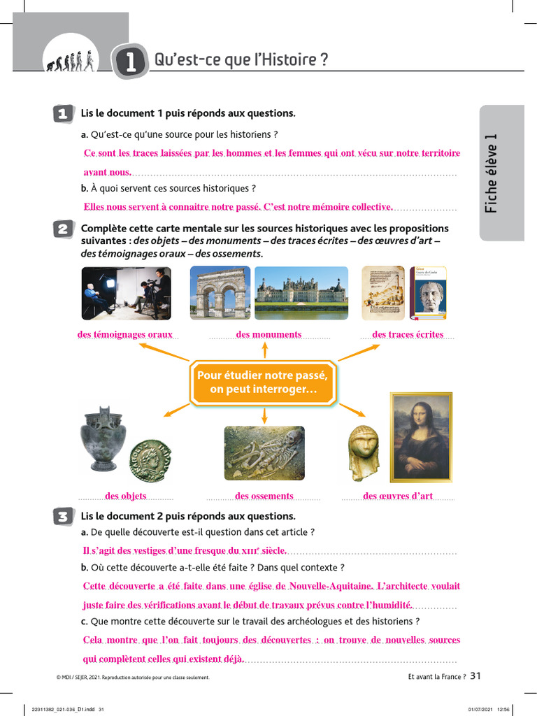 MDI Histoire Corrigé - Cycle 3 | PDF