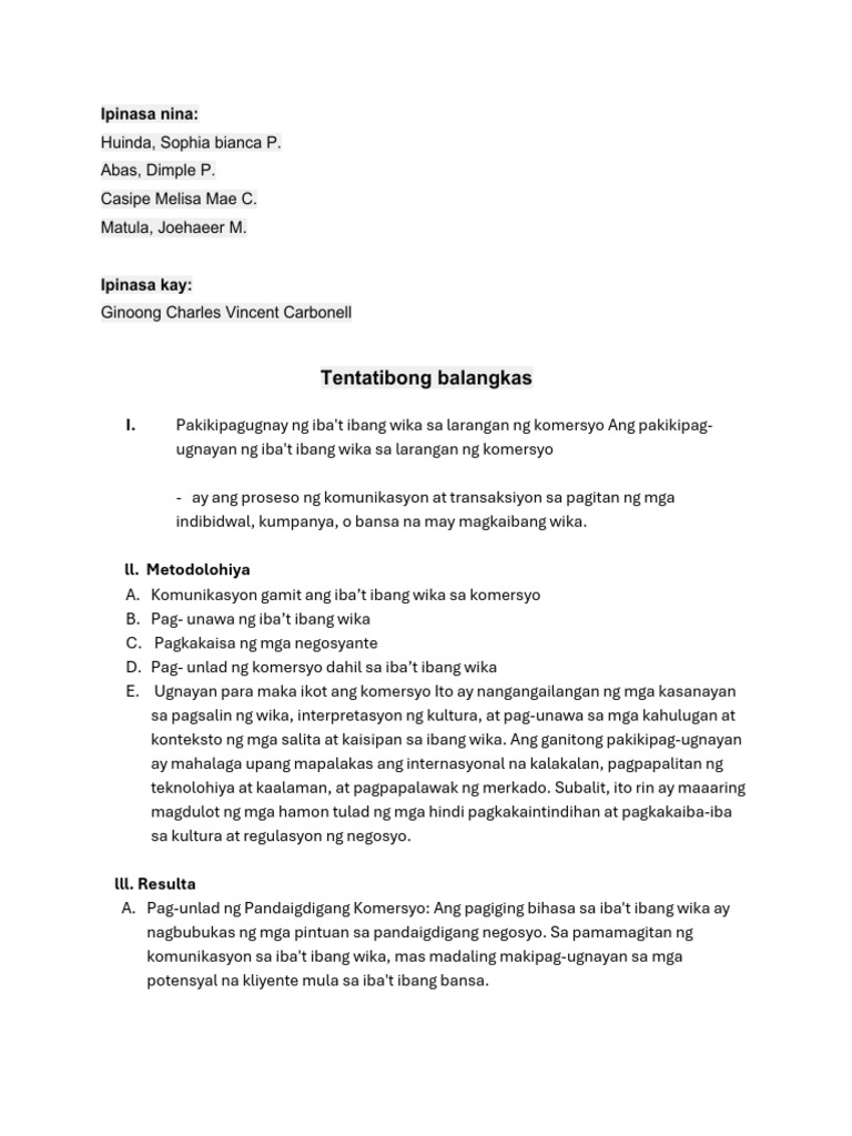 Tentatibong-balangkas | PDF
