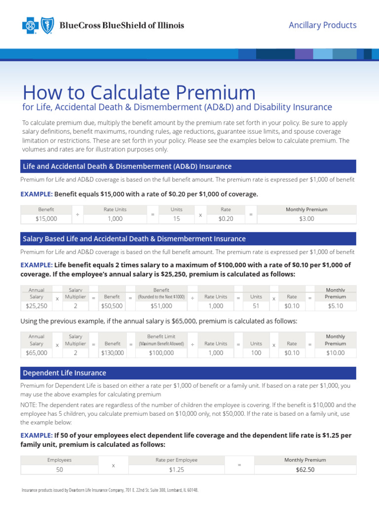 IL How To Calculate Ancillary Premium Broker Employer Flier | PDF ...