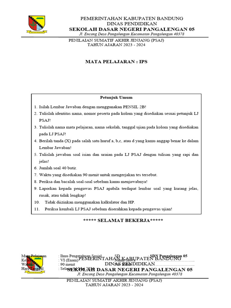 Soal Psaj Ips 2024 | PDF