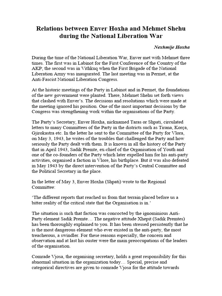 Enver Hoxha and Mehmet Shehu's Conflict | PDF | Albania | Military