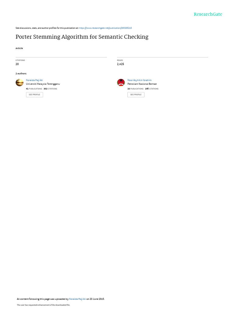 Porter Stemming Algorithm For Semantic Checking | PDF | Linguistics | Grammar