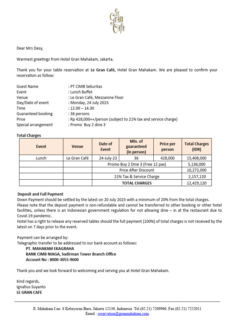 Lunch Buffet Reservation Confirmation | PDF | Payments | Money