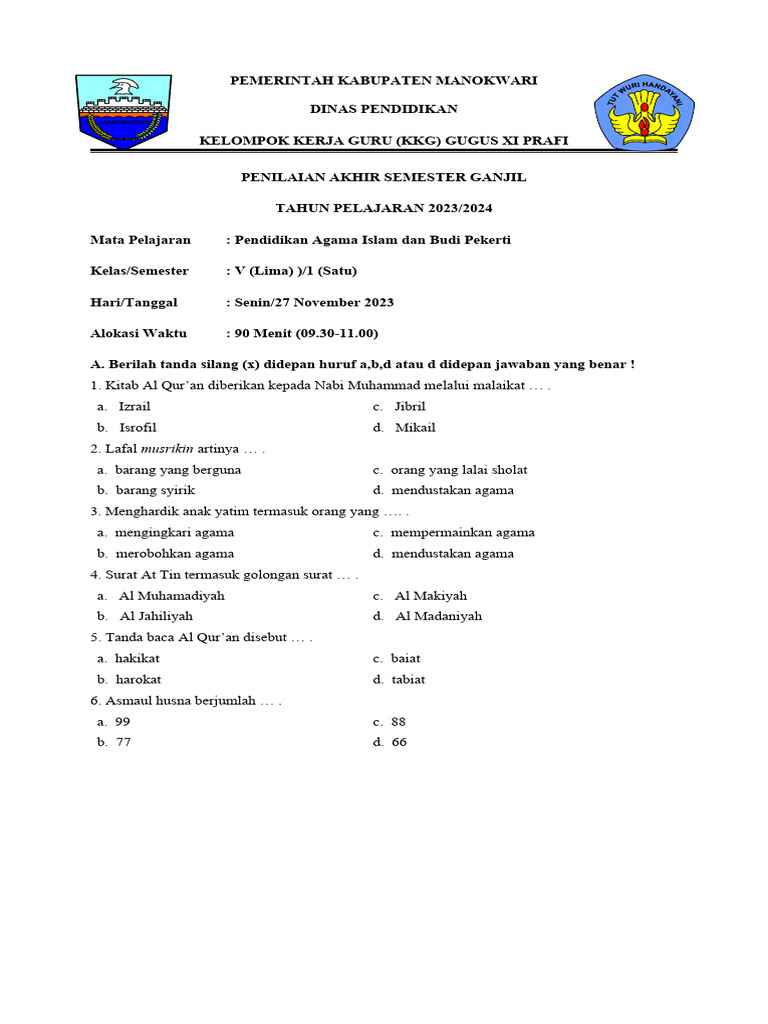 Soal Pai Kelas 5 | PDF