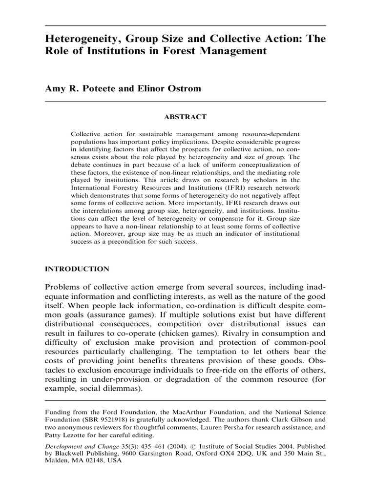 Heterogeneity, Group Size Ostrom J | PDF | Collective Action | Forests