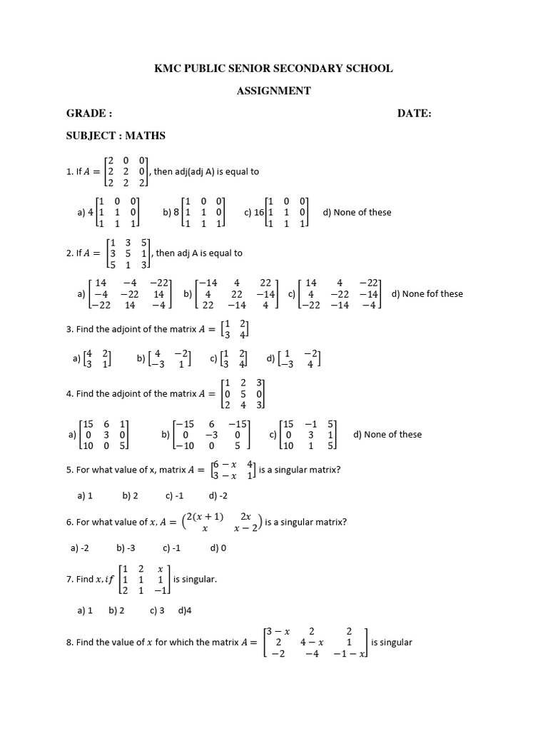 Grade Xii - A Assignment (Maths) | PDF | Mathematical Physics | Algebra