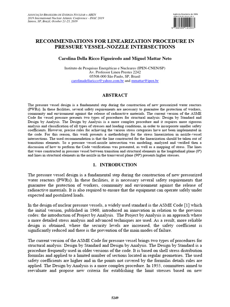 Recommendations For Linearization Procedure in Pressure Vessel-Nozzle Intersections | PDF ...