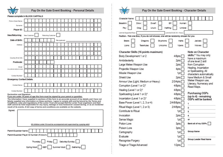 Character Registration Form Guide | PDF