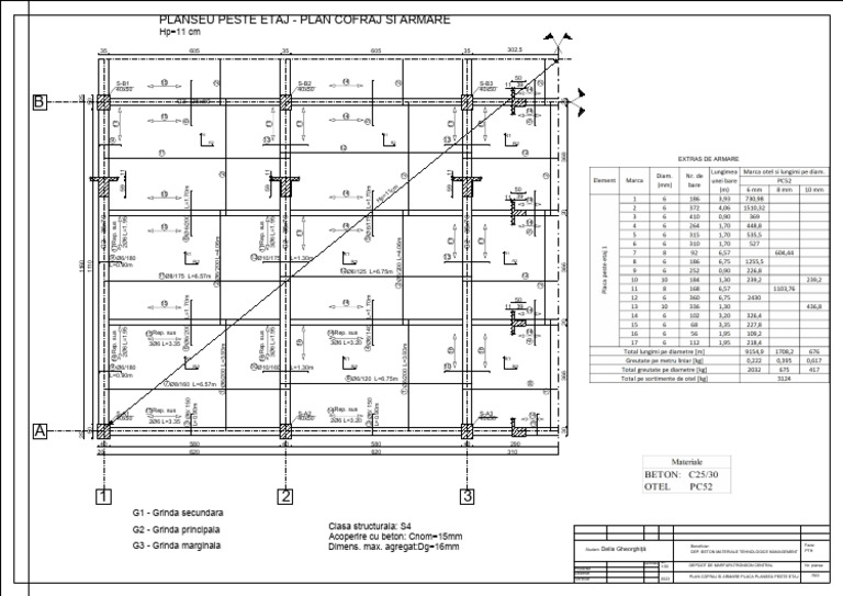 Planseu Peste Etaj - Plan Cofraj Si Armare: HP 11 CM | PDF