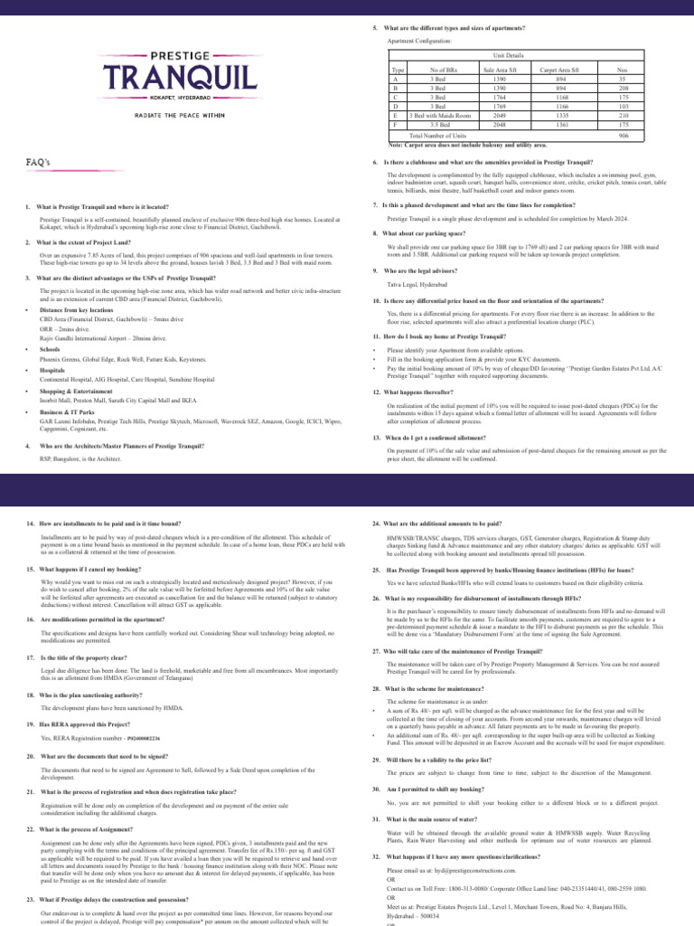 236 - Prestige Tranquil - Faq's Specs | PDF | Mortgages | Fee