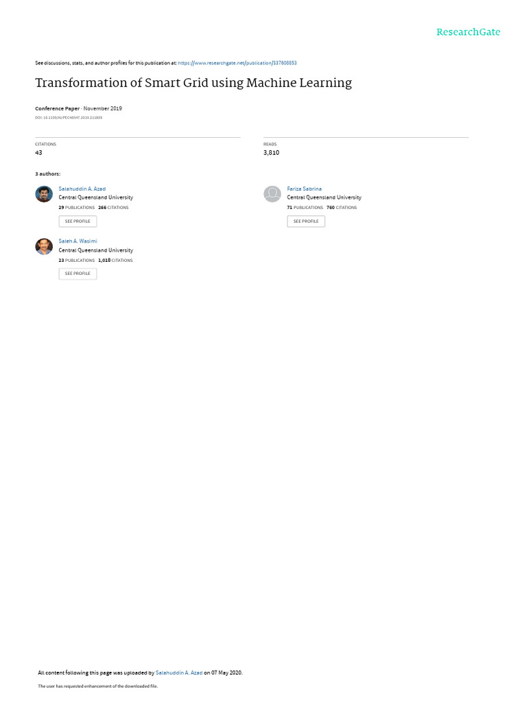 Transformation of Smart Grid Using Machine Learning | PDF | Smart Grid | Machine Learning