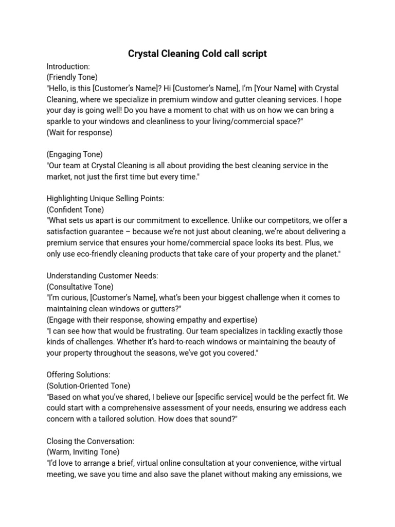 Crystal Cleaning Cold Calling Script | PDF | Career & Growth | Business