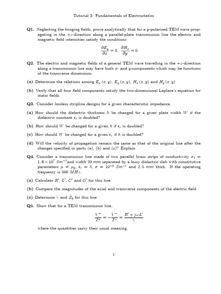2016 Fee 452 Tutorial 1 | Download Free PDF | Transmission Line | Waves