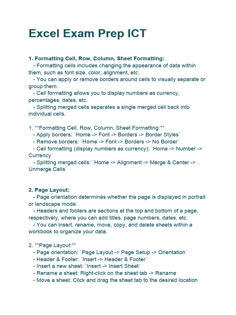 Excel Exam Prep ICT 7 | Download Free PDF | Microsoft Excel | Function ...