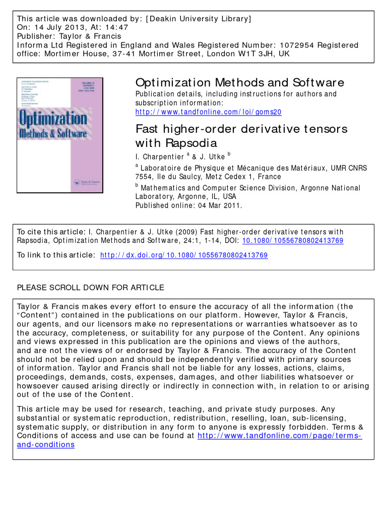 Fast Higher-Order Derivative Tensors With Rapsodia | PDF | Parameter (Computer Programming ...