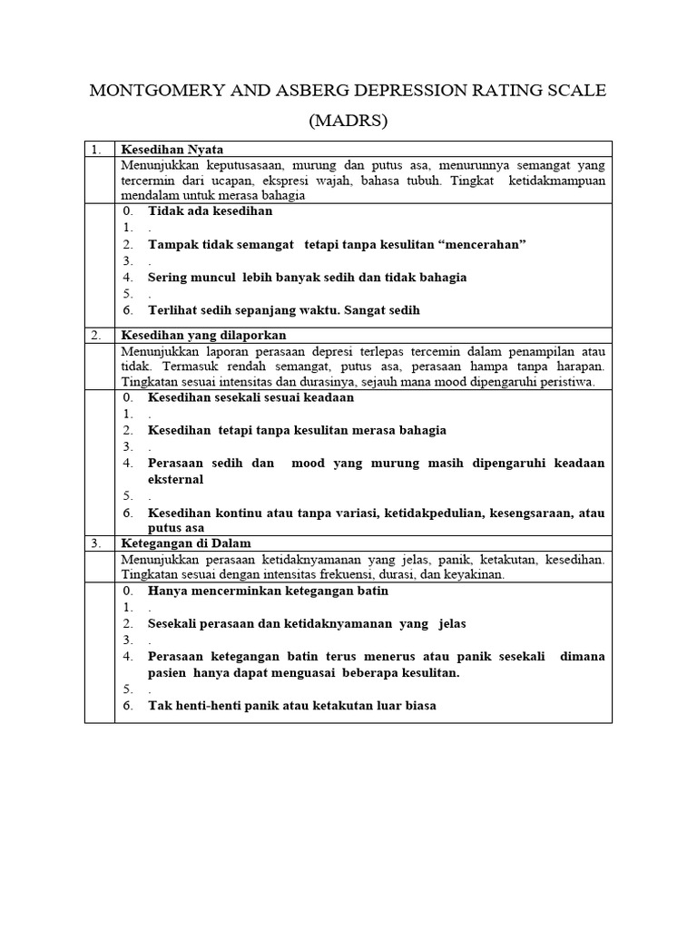 Montgomery and Asberg Depression Rating Scale | PDF