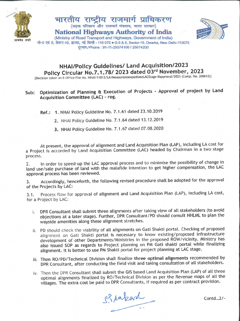 Policy Circular No 7-1-78 Land Acquistion | PDF