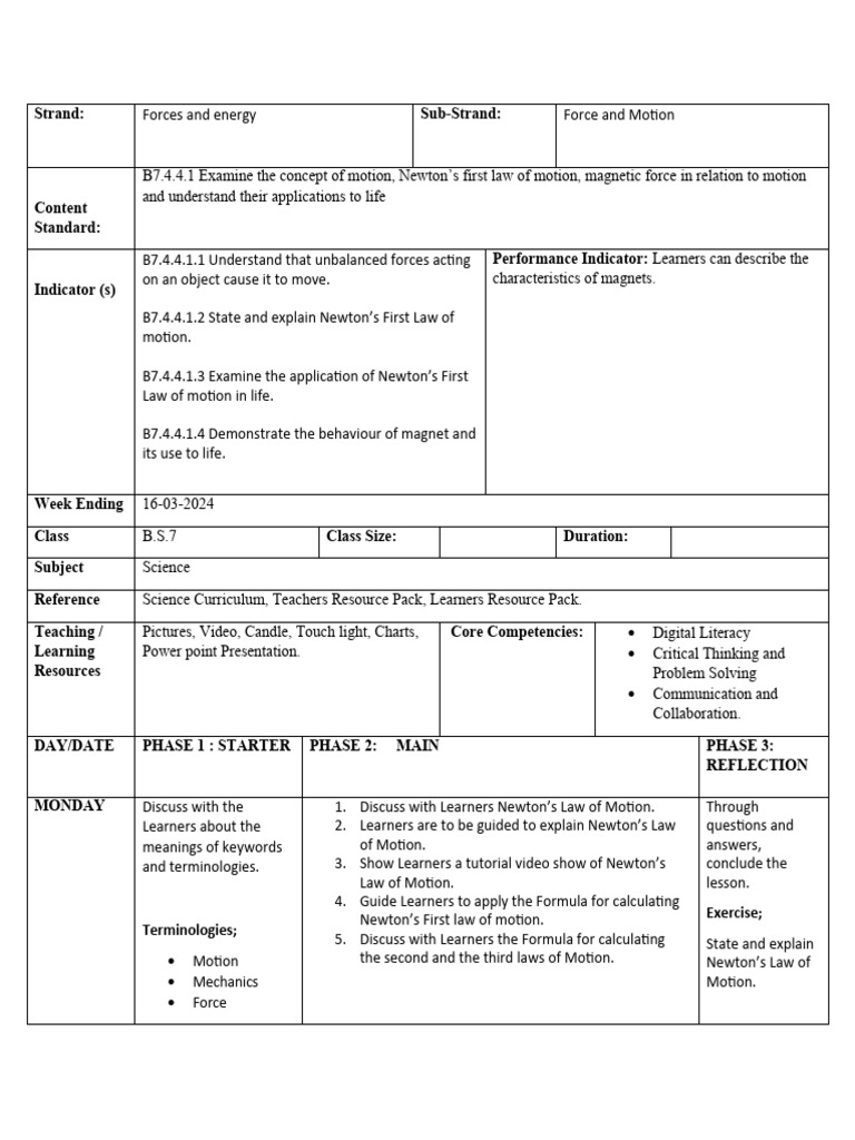 b7 WK 10 Science | PDF | Newton's Laws Of Motion | Force