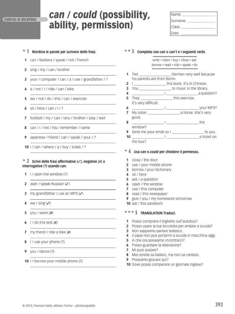 SSSG INGLESE Can Could (Possibility, Ability, Permission) | PDF